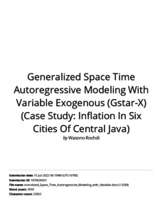 Generalized Space Time Autoregressive Modeling With Variable Exogenous (Gstar-X) (Case Study ...
